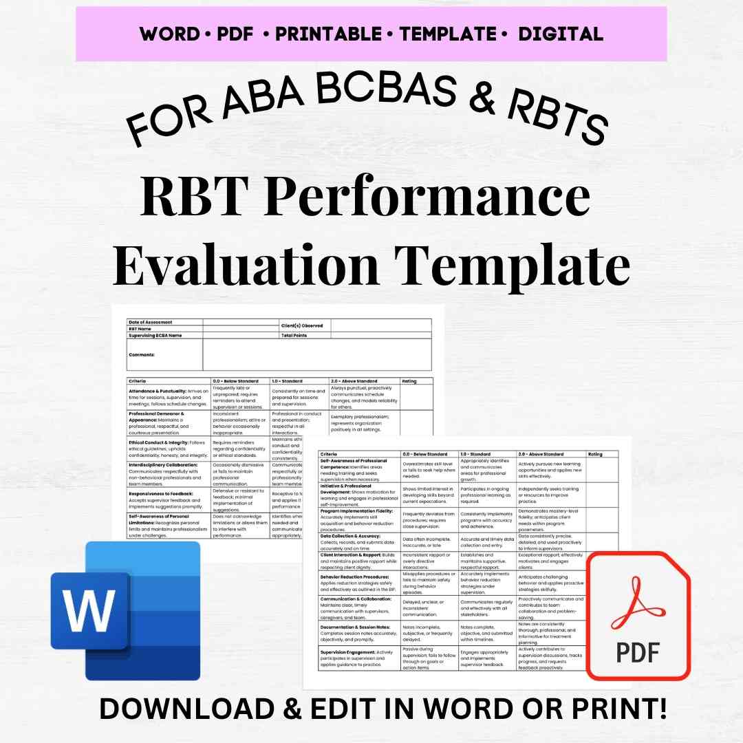 RBT Performance Evaluation Template, RBT Performance Checklist, RBT ...