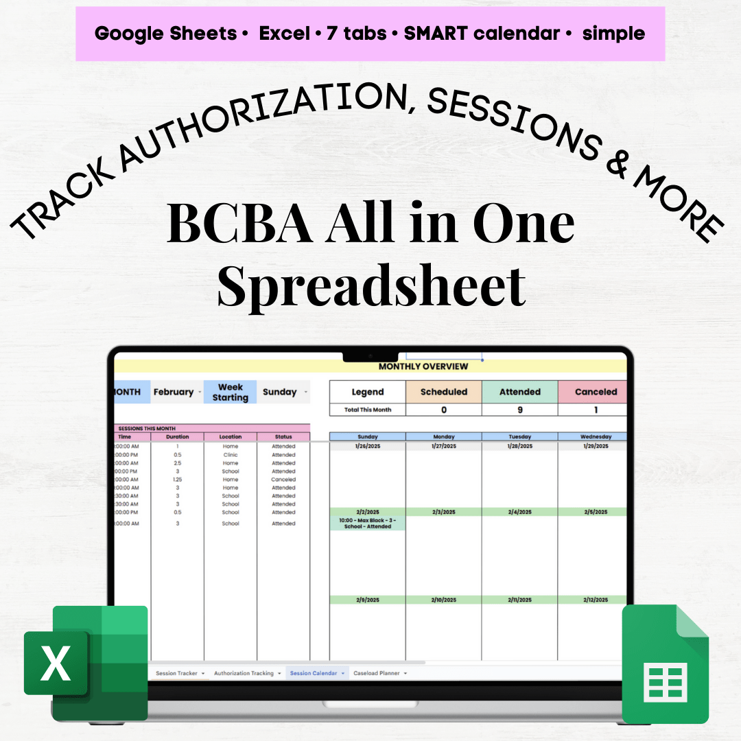 BCBA All in One Spreadsheet – Track authorization, sessions, clients ...