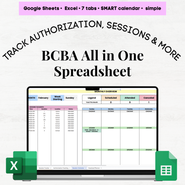 BCBA All in One Spreadsheet – Track authorization, sessions, clients ...