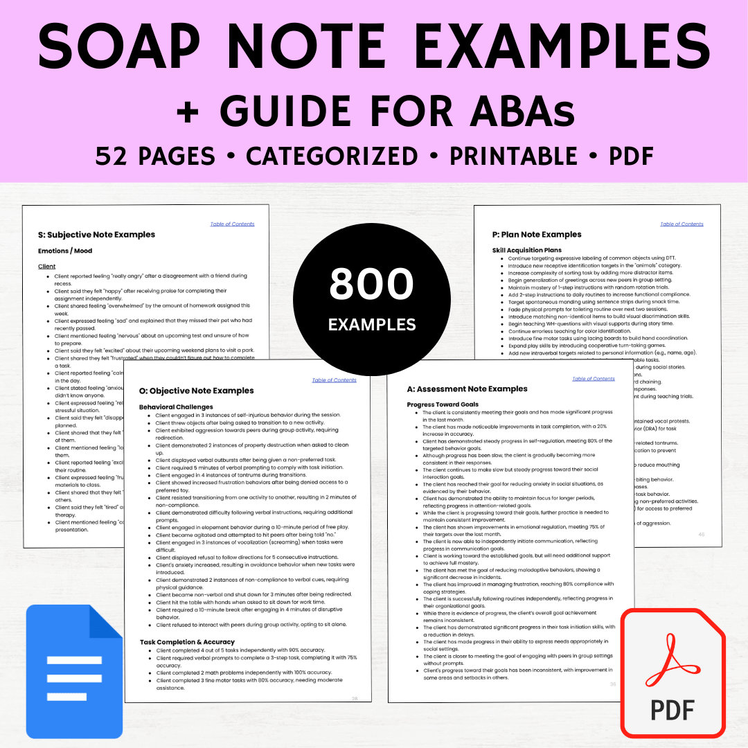 ABA SOAP Note 800 Examples & Guide – PDF – Behavior Analyst Resource Center