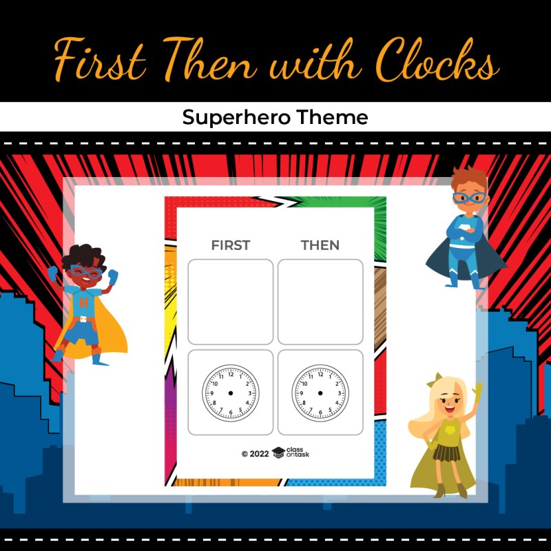 First, Then Board with Clocks – Superhero Theme – Behavior Analyst ...
