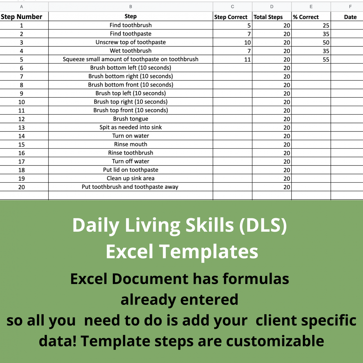 Excel Daily Living Skills Templates – Behavior Analyst Resource Center