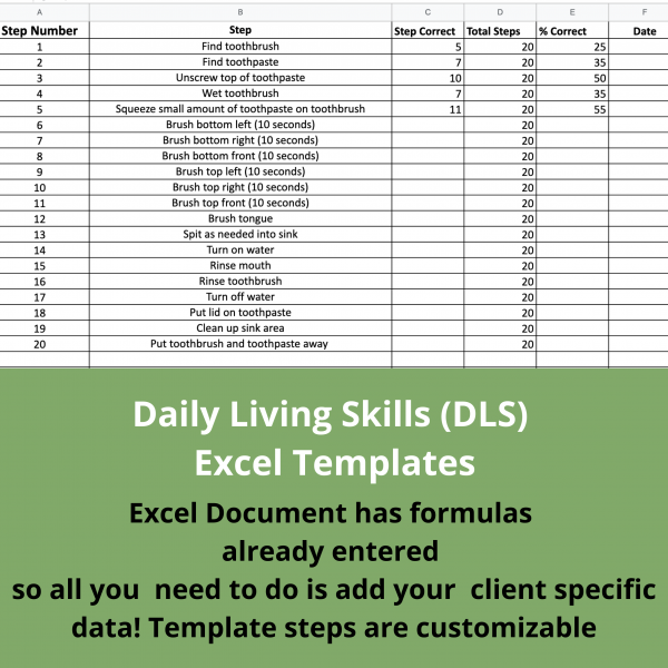 Excel Daily Living Skills Templates – Behavior Analyst Resource Center