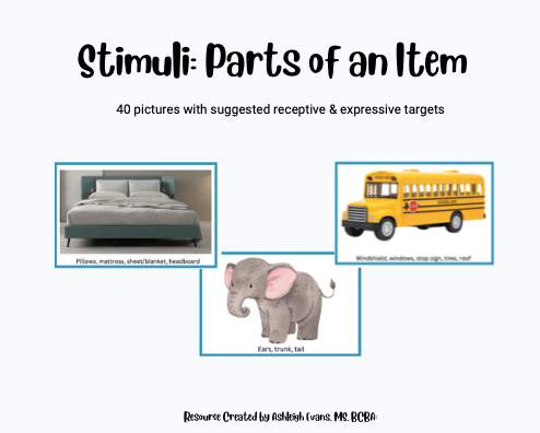 Stimuli: Parts of an Item Program (40 Pictures!) Expressive & Receptive ...