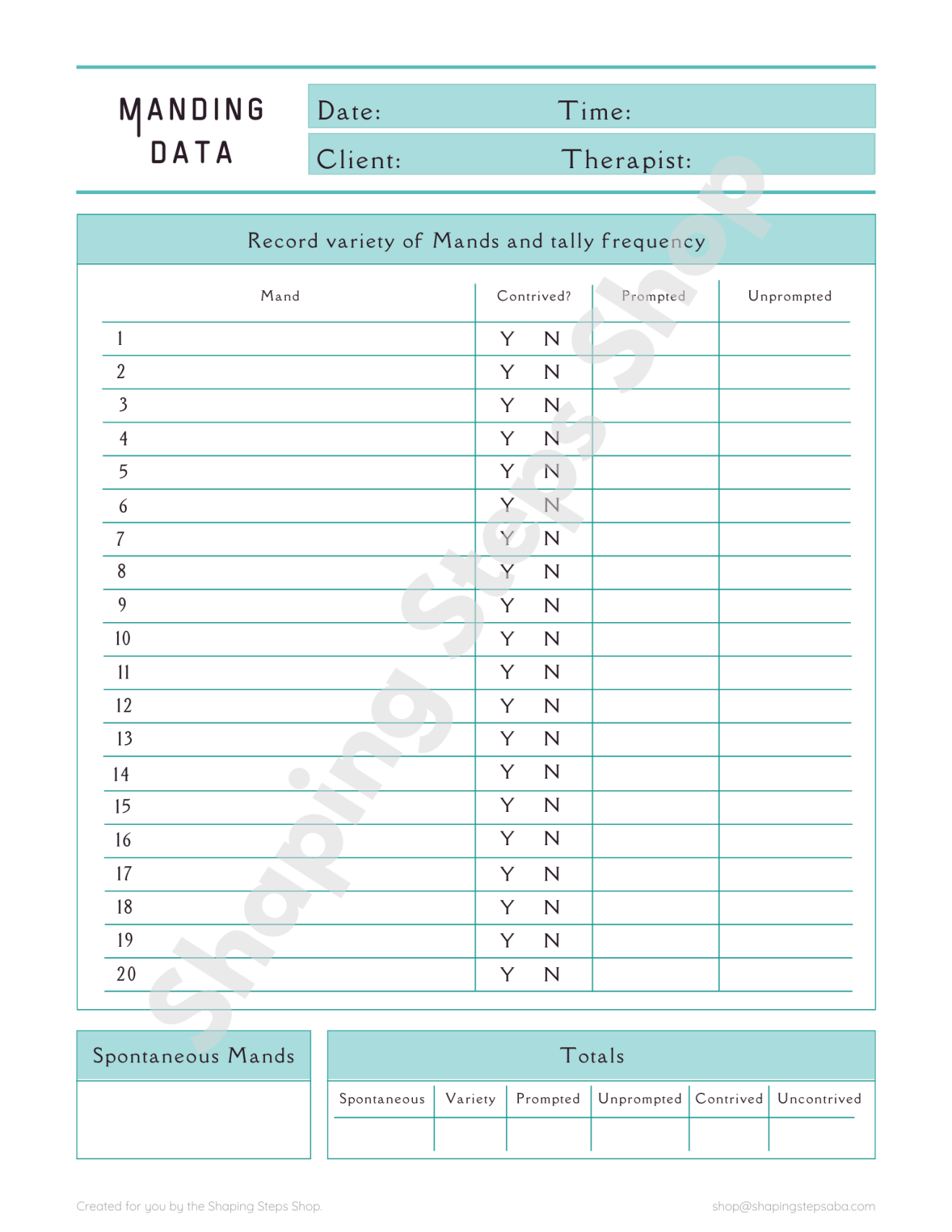 RBT Manding Data Sheet – Behavior Analyst Resource Center