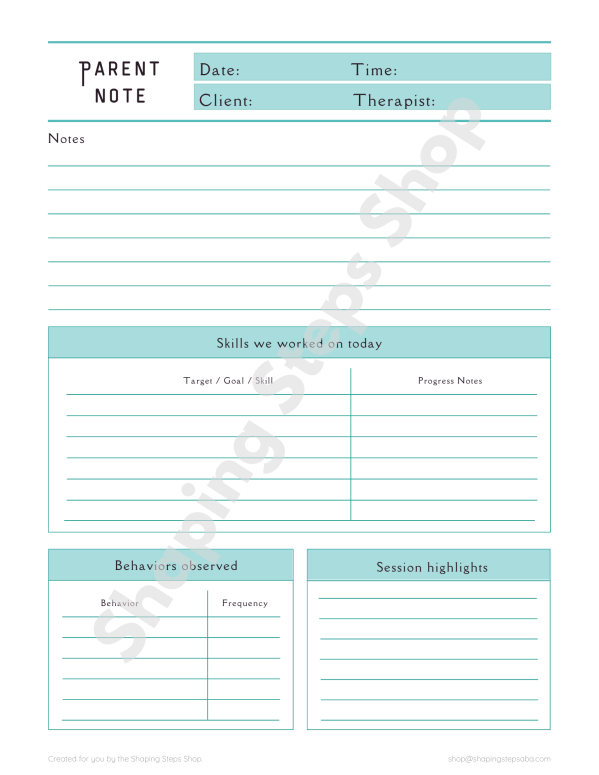 Parent Session Note – Behavior Analyst Resource Center