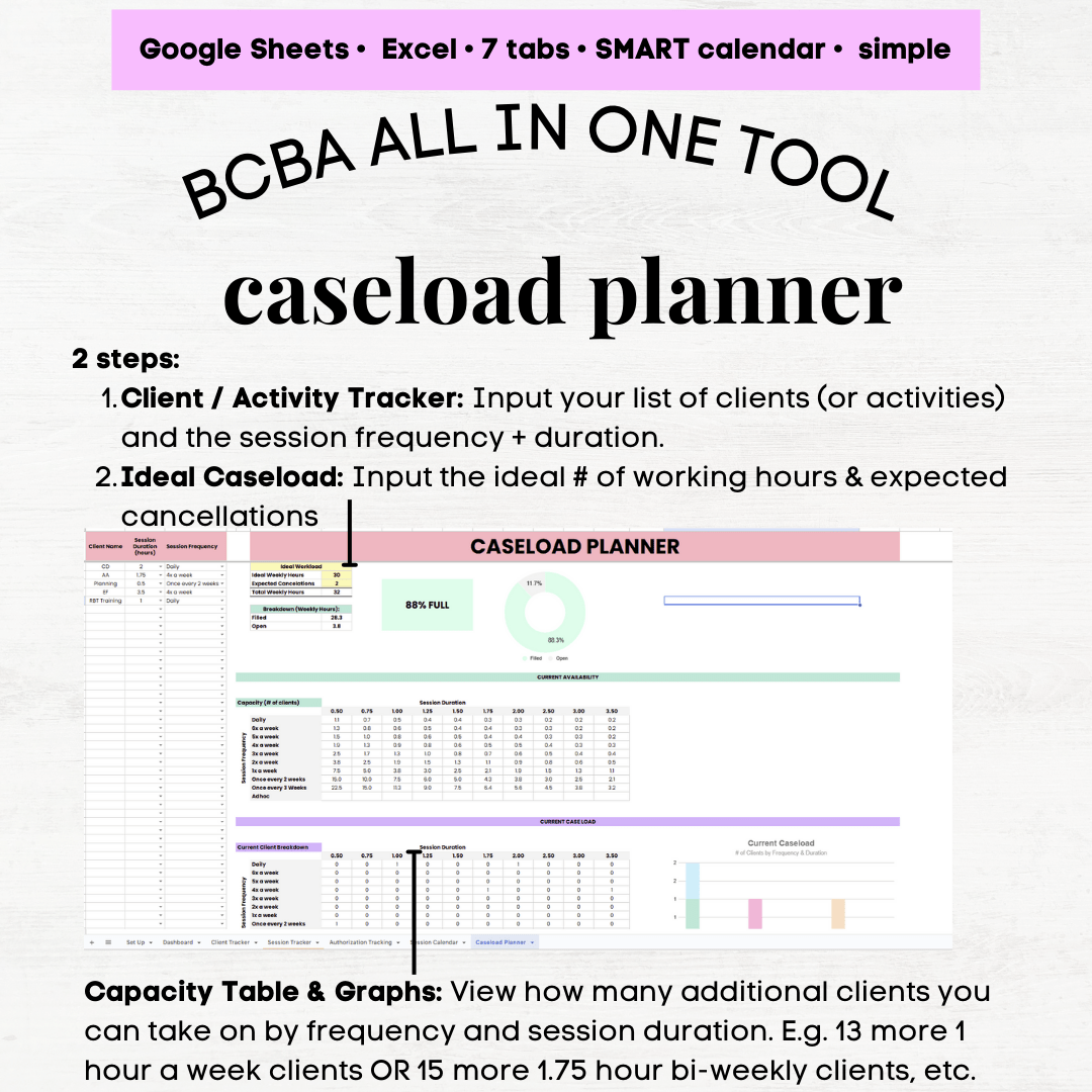 BCBA All in One Spreadsheet – Track authorization, sessions, clients ...