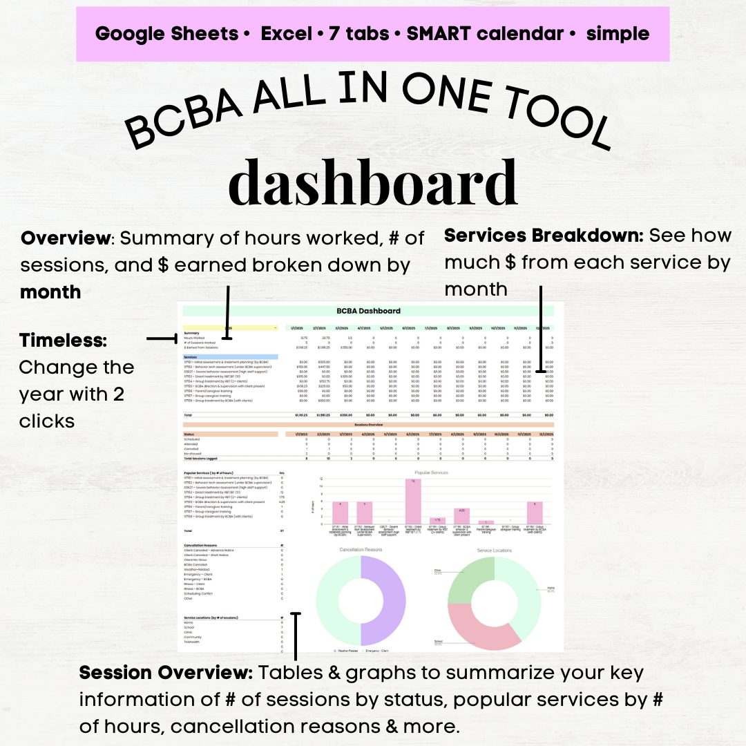 BCBA All in One Spreadsheet – Track authorization, sessions, clients ...