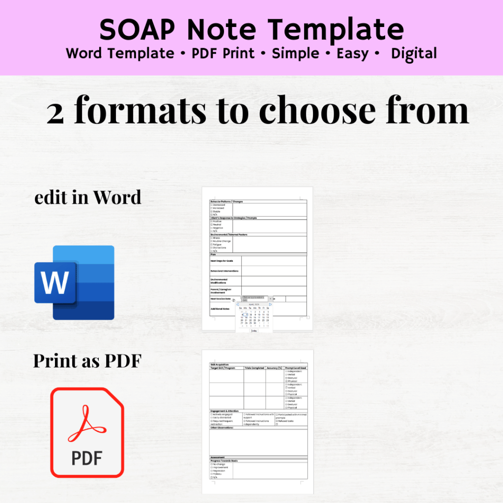 SOAP Note Template, RBT Notes, ABA Notes, aba session note, aba session ...