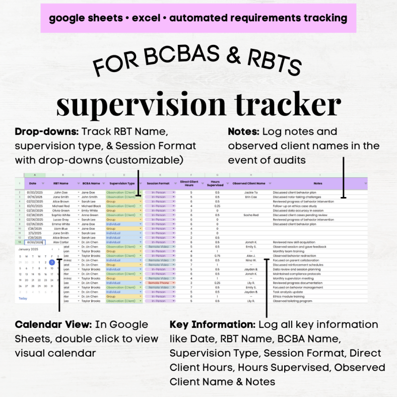 RBT Supervision Hours Tracker for Multiple RBTs – BCBA Managers ...