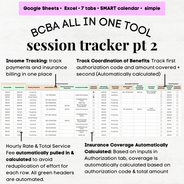 BCBA All in One Spreadsheet – Track authorization, sessions, clients ...