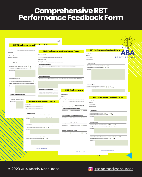 Comprehensive RBT Performance Feedback Form – Behavior Analyst Resource ...