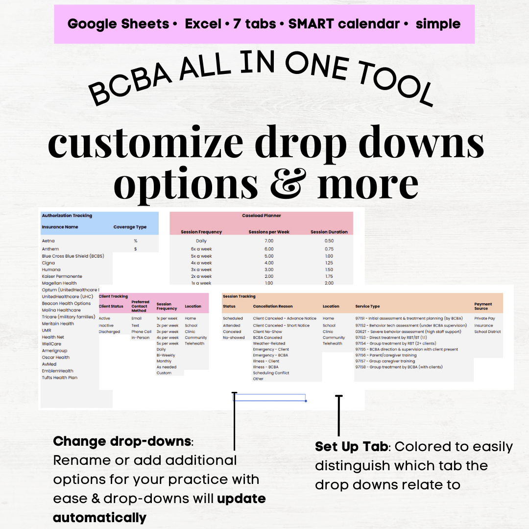 BCBA All in One Spreadsheet – Track authorization, sessions, clients ...