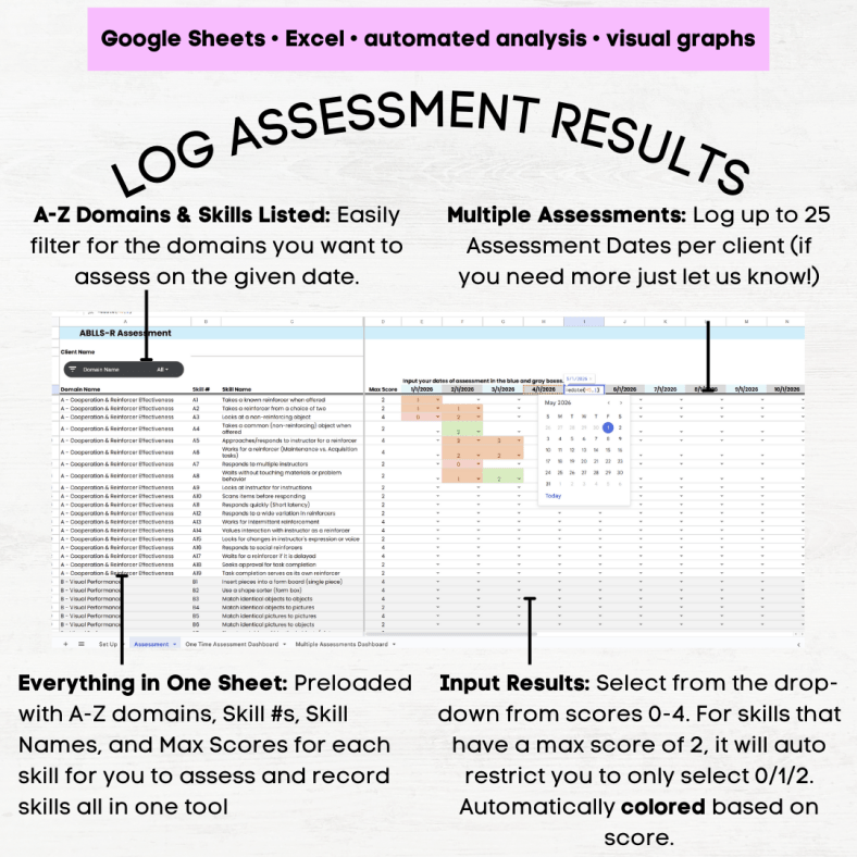 ABLLS-R Tracking Sheet & Scoring Dashboard, ABLLS-R Assessment, ABLLS-R ...