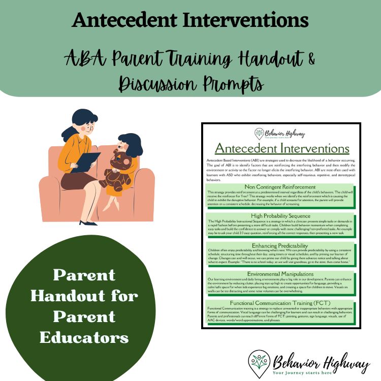 Antecedent Interventions: ABA Parent Training Handout + Discussion ...