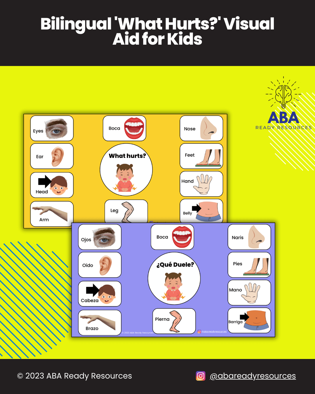 Bilingual ‘What Hurts’ Visual Aid for Kids – Behavior Analyst Resource ...