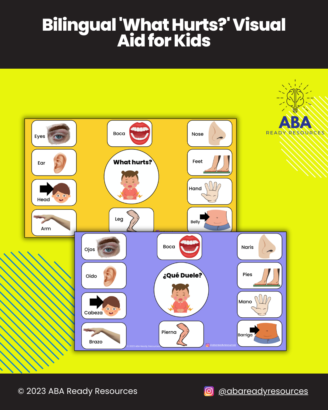 Bilingual ‘What Hurts’ Visual Aid for Kids – Behavior Analyst Resource ...