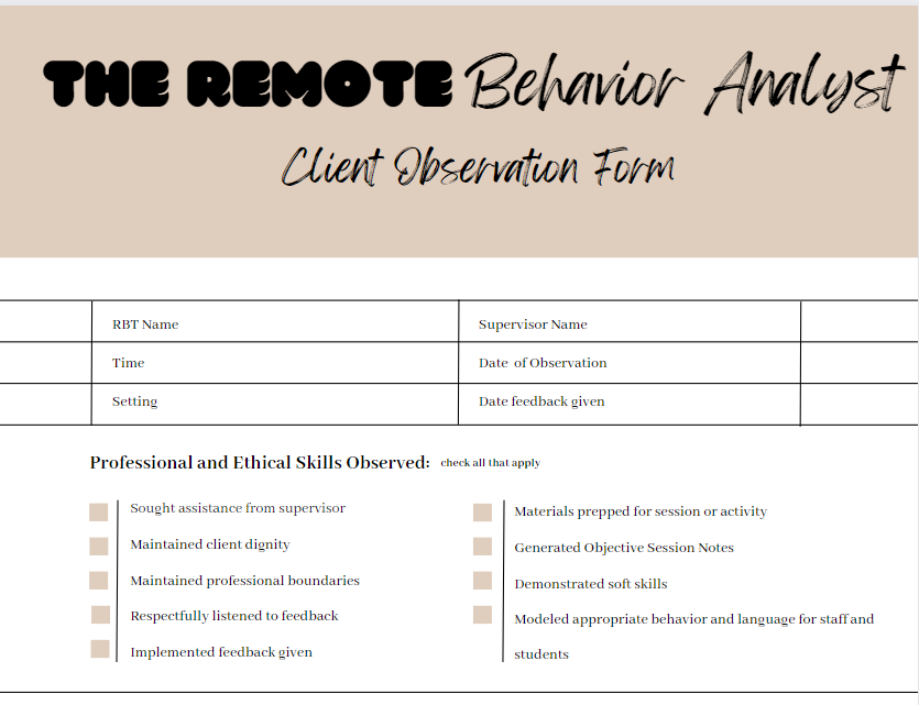 Client Observation Form snip – Behavior Analyst Resource Center