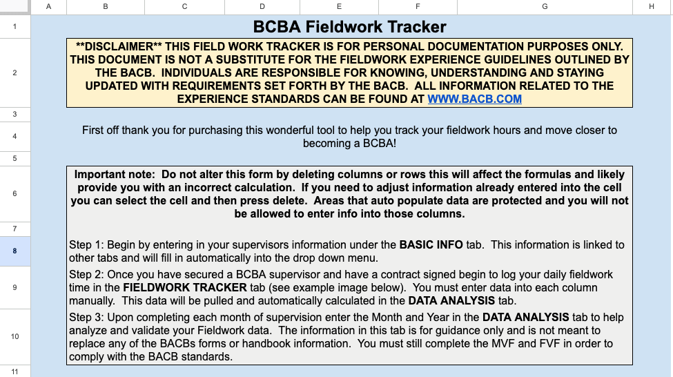BCBA Fieldwork Tracker – Behavior Analyst Resource Center
