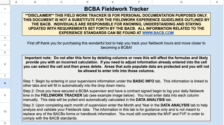 BCBA Fieldwork Tracker – Behavior Analyst Resource Center