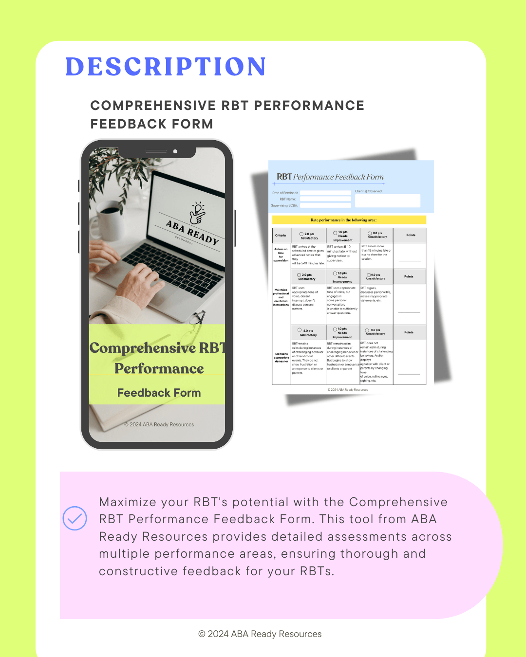 Comprehensive RBT Performance Feedback Form – Behavior Analyst Resource ...