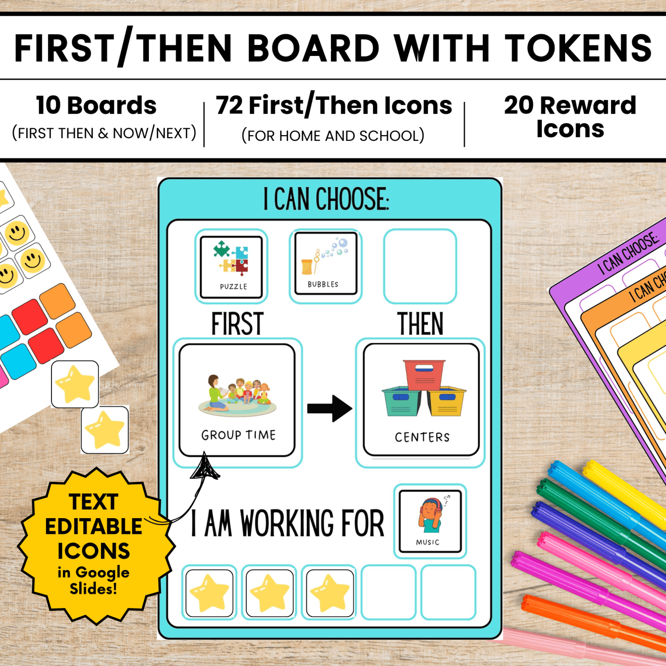 First-Then Board w/ Tokens| Editable Icons| Autism Visual Schedule ...
