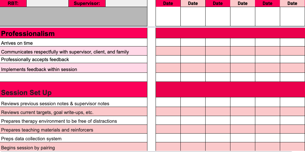 RBT Evaluation Form – Behavior Analyst Resource Center