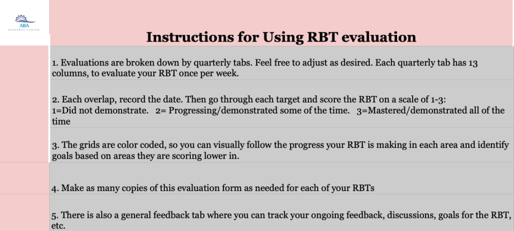 RBT Evaluation Form – Behavior Analyst Resource Center