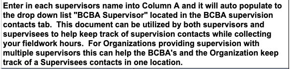 BCBA Supervision Contact Log – Behavior Analyst Resource Center