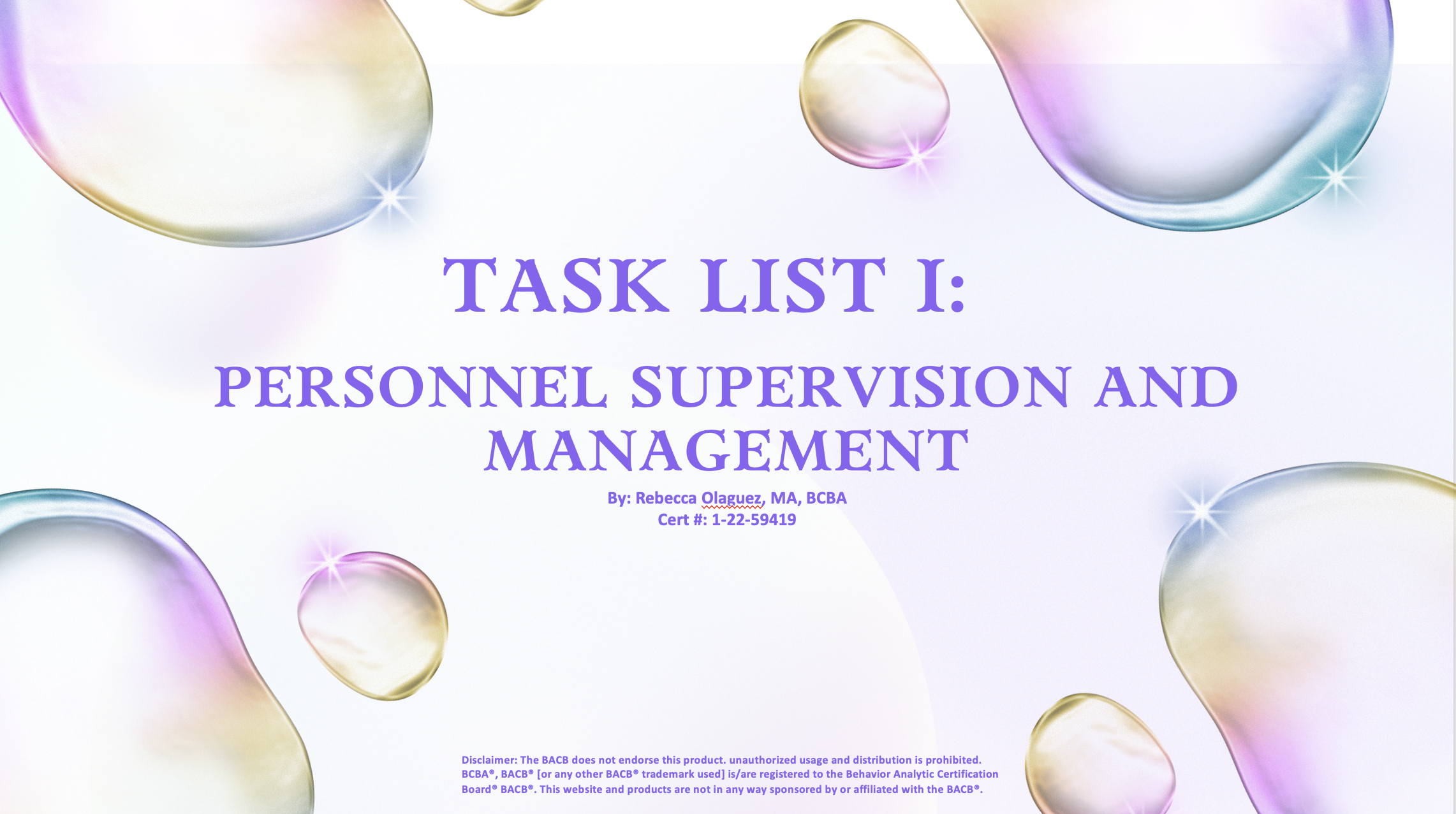 Task List I Personnel Supervision and Management – Behavior Analyst ...
