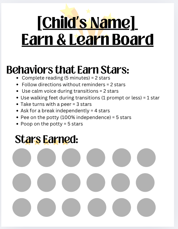 Earn and Learn Behavior Chart for Autistic Children | ABA Token Board ...