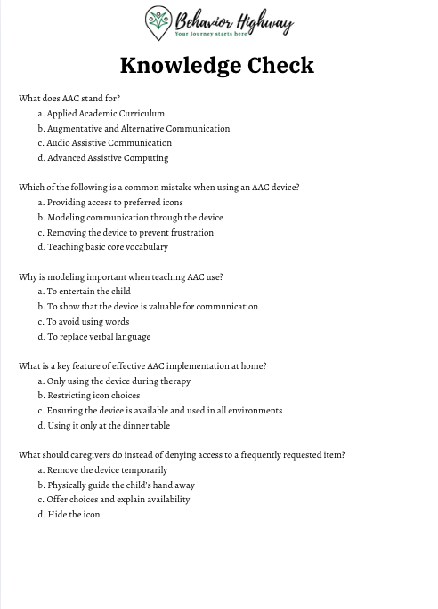 AAC Device Parent Handout | ABA-Based Guide to Alternative ...