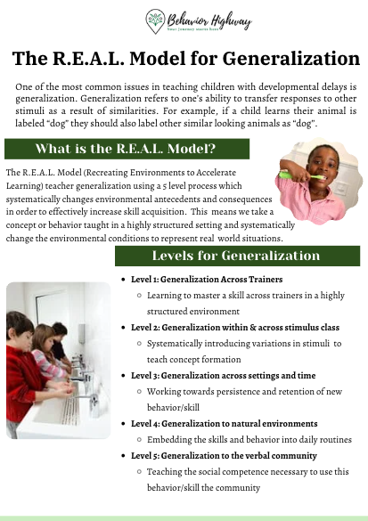 R.E.A.L. Model Generalization | ABA-Based Parent Educator Handout ...