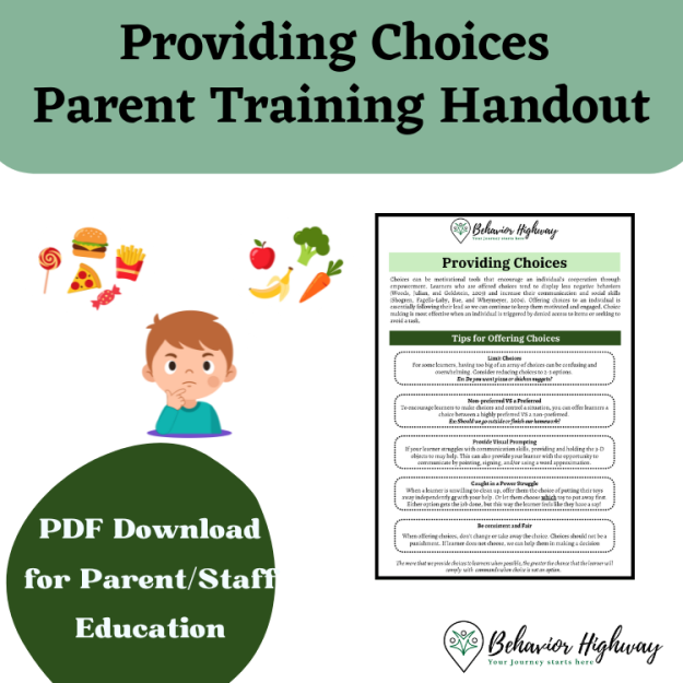 Providing Choices | ABA Parent Training Handout – Behavior Analyst ...